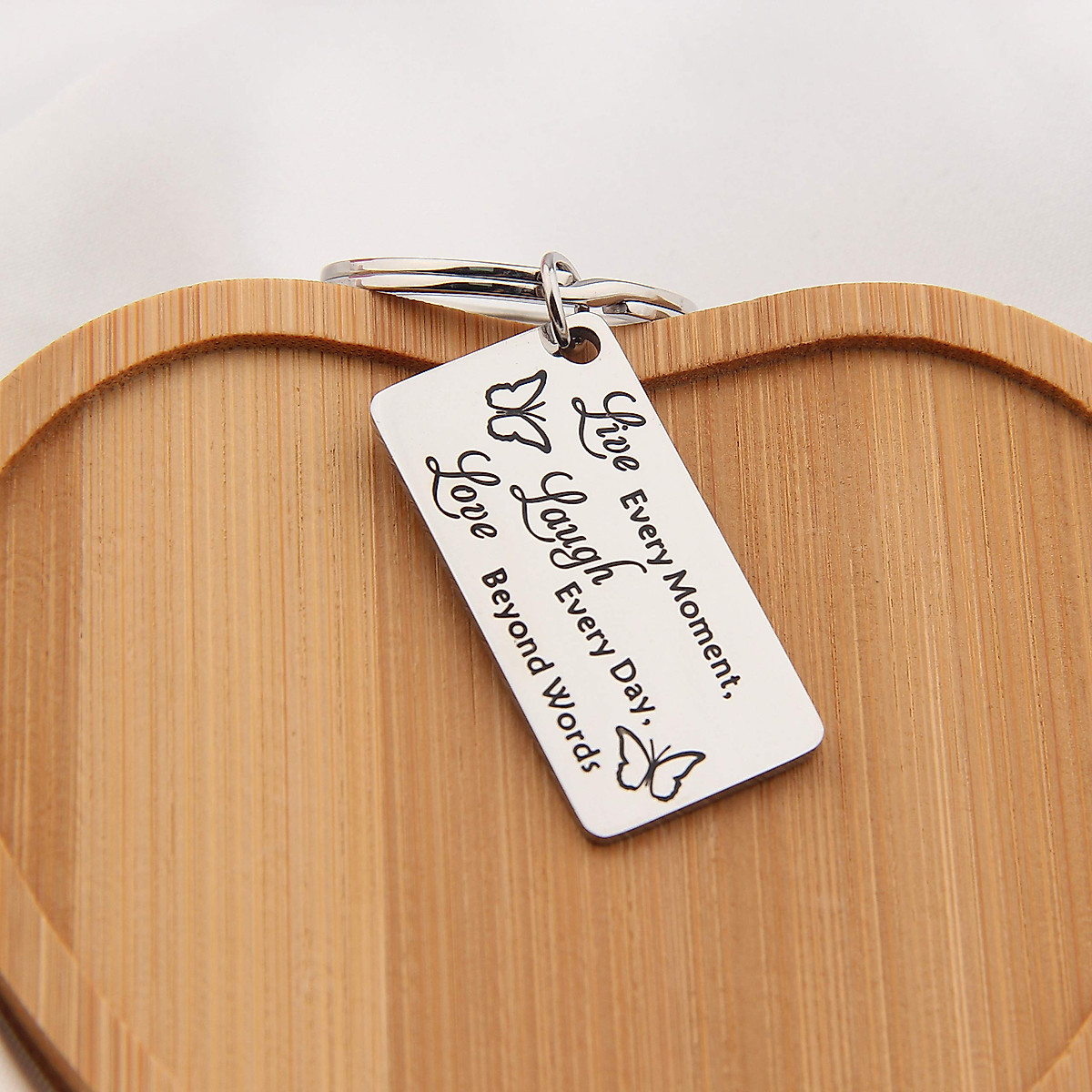 FEELMEM Butterfly Keychain Inspirational Butterfly Quote Live Every Moment Laugh Every Day Love Beyond Words Keychain Butterfly Jewelry Hostess Gift House Warming Gift for Best Friend Family (silver)