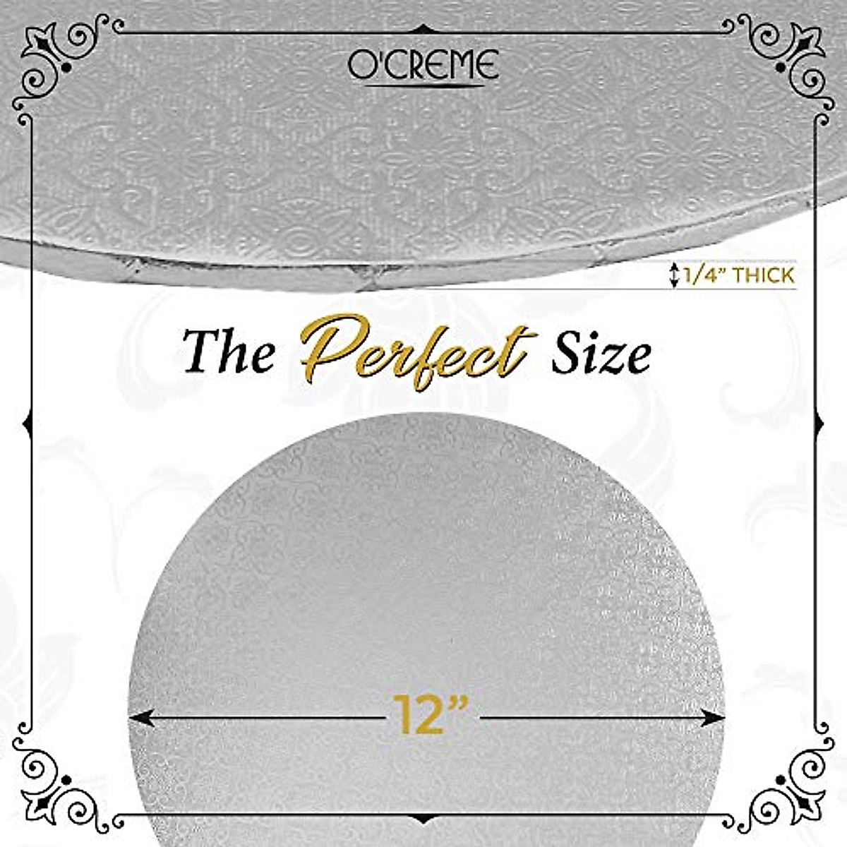 O'CREME Silver Wraparound Cake Pastry Round Drum Board 1/4 Inch Thick, 12 Inch Diameter - Pack of 10