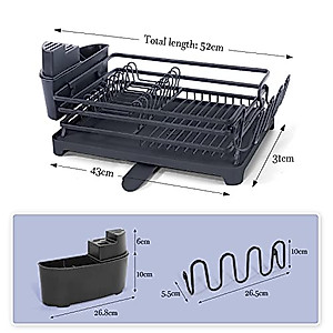 HIUHOME Dish Drying Rack with Drainboard,Rustproof Dish Racks for Kitchen Counter,Dish Drainer with Adjustable Spout (Black)