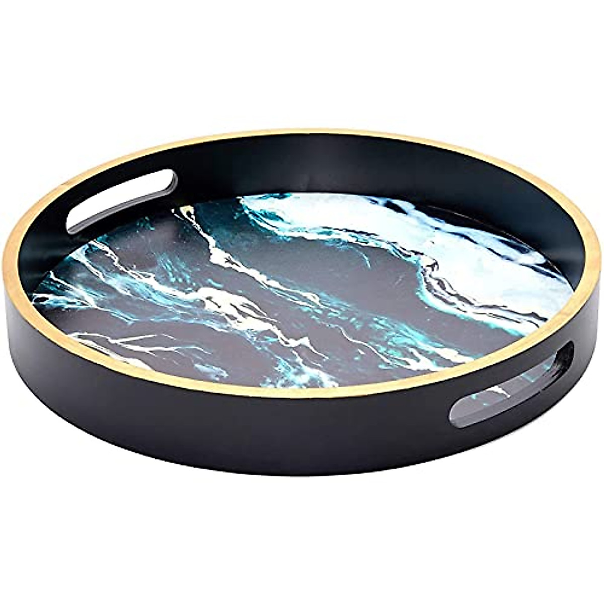 Round Serving Tray, Marble Print for Ottoman or Countertop (12 In)