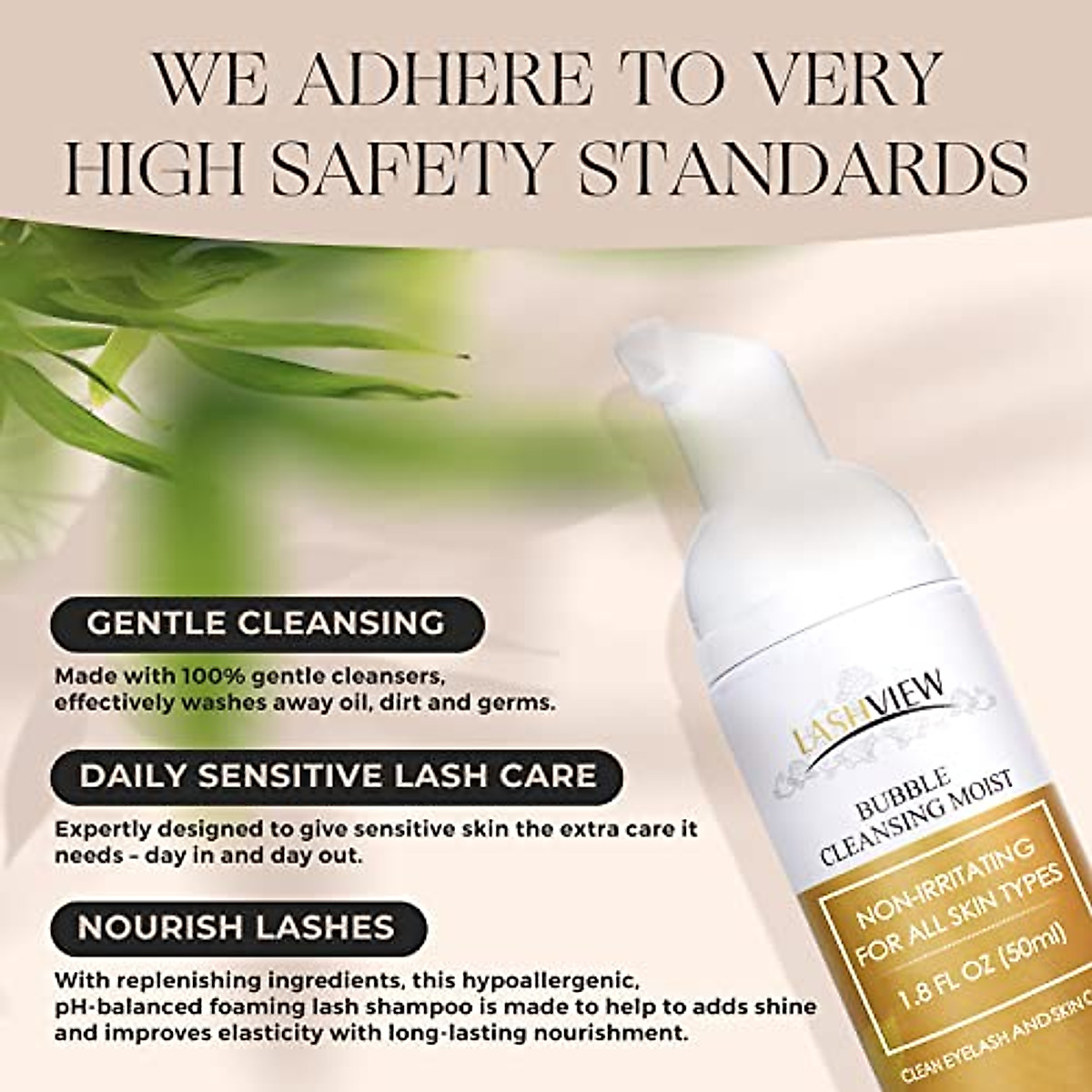 LASHVIEW Lash Shampoo,Eyelash Extensions Cleanser,50ml with Brush,Eyelid Foaming Cleanser,Gentle Formula without Irritation, Easy to Use and Rinse,For Home Use and Salon