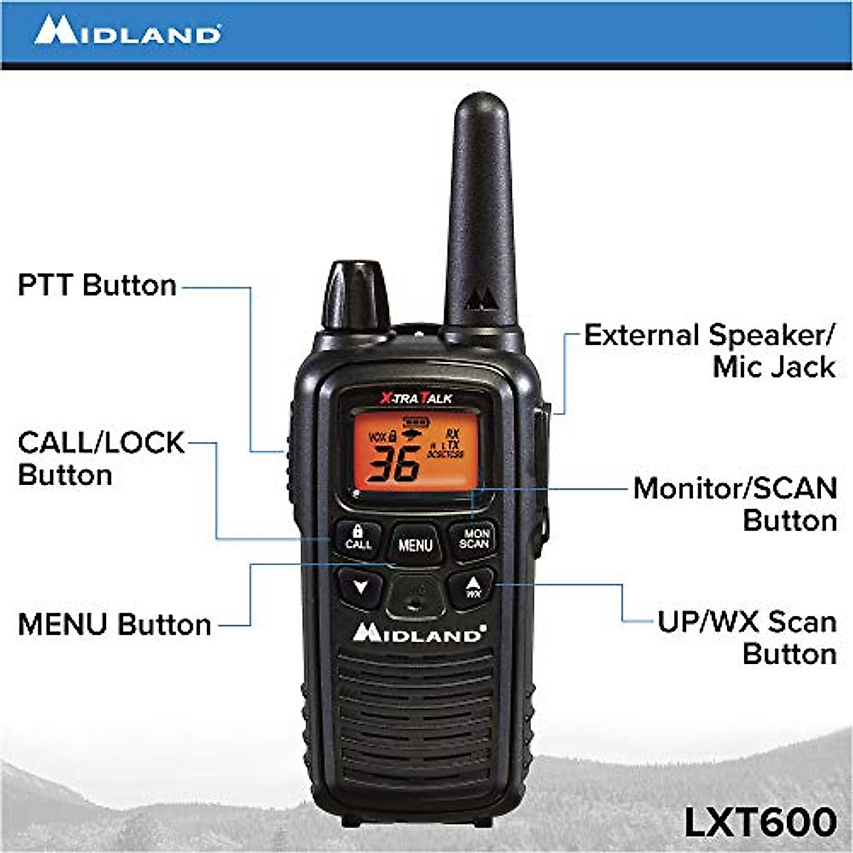 Midland LXT600VP3 36 Channel FRS Two-Way Radio - Up to 30 Mile Range Walkie Talkie - Black (Pack of 6)