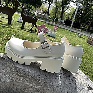 Women's Ankle Strap Mary Janes Summer Fashion Platform High Heel Chunky Pumps Oxford Dress Shoes Vintage Cosplay Girls Students British Shoes White