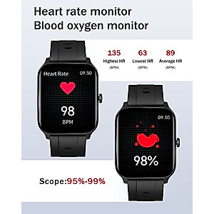 Smart Watch Compatible with iPhone Android Phones 2022, 1.7 inch Watches for Men Women IP68 Waterproof Fitness Tracker with Blood Oxygen/Heart Rate Monitor Sleep Steps Tracker DIY Watch Faces Black