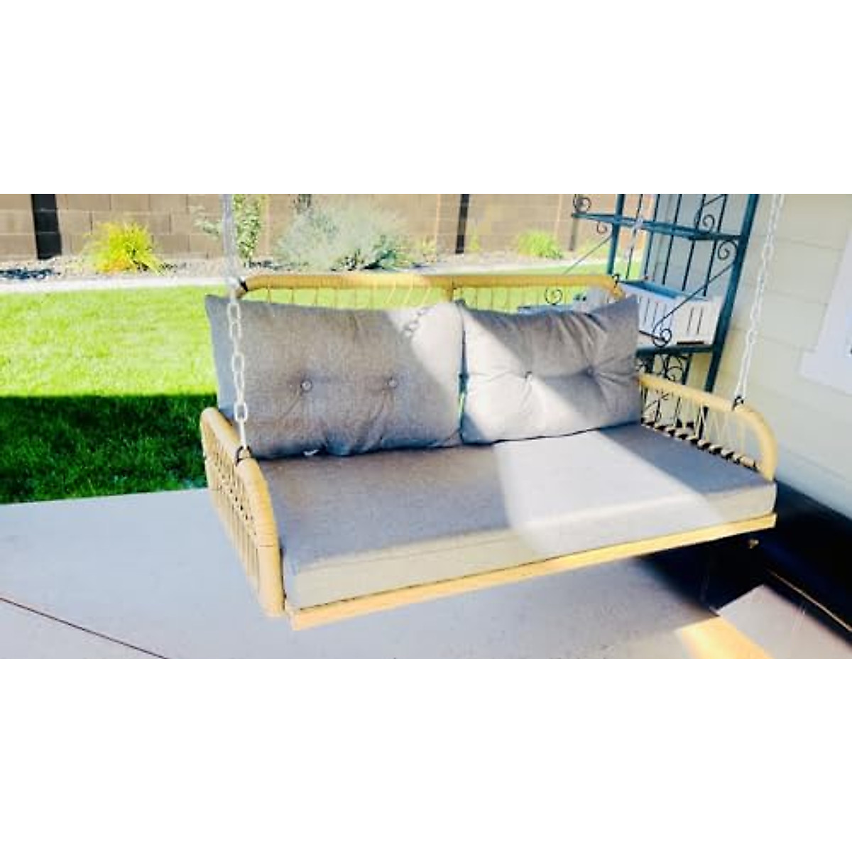 YITAHOME Hanging Porch Swing Rattan Patio Swing Lounge Swing Chair Hammock Chair Cushions 550lbs for Garden, Patio, Balcony, Living Room, Gray