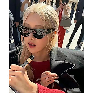 ALHML Retro Oval Luxury Sunglasses for Women Men Vintage Small Frame Sun Glasses (C+Black)