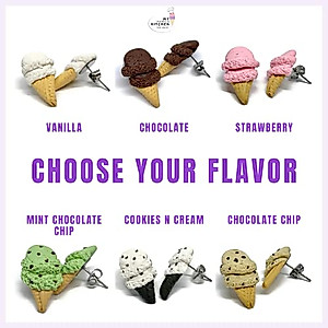 Cookies N' Cream Ice Cream Cone Earrings, Hypoallergenic Miniature Food Earrings, Ice Cream Earrings For Women, Ice Cream Gifts, Ice Cream Lover Gift Ideas, Safe For Sensitive Ears