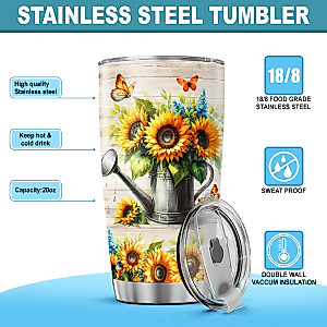 JENOIS Sunflower Gifts, Sunflower Advice, Floral Cups Flower, Tumbler 20 Oz With Lid And Straw