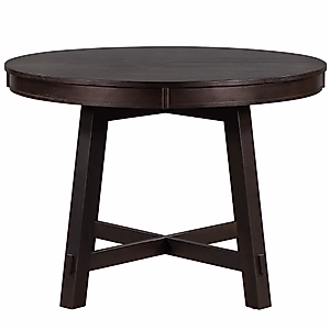 P PURLOVE Round Dining Table, Farmhouse Round Extendable Dining Table with 16" Leaf Wood Kitchen Table (Espresso)
