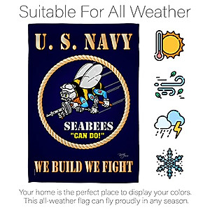 Breeze Decor Sea Bees House Flag Armed Forces Navy USN Seabee United State American Military Veteran Retire Official Decoration Banner Small Garden Yard Gift Double-Sided, 28" x 40", Made in USA