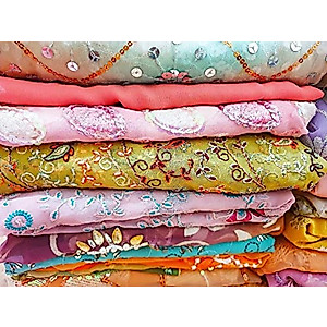 Vintage Fabrics Crafts Sari Georgette Fabric Remnant Embroidered 15 Pieces Sewing Craft Home Decor Scrapbook Pastel Baby Shades, 5 Inches