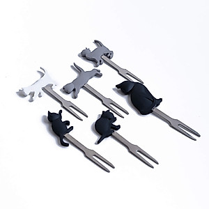 Cocktail Forks, 6-Piece Appetizer Forks, Cat Shapes, Stainless Steel and Silicone Small Forks for Fruits, Cheese, Appetizers