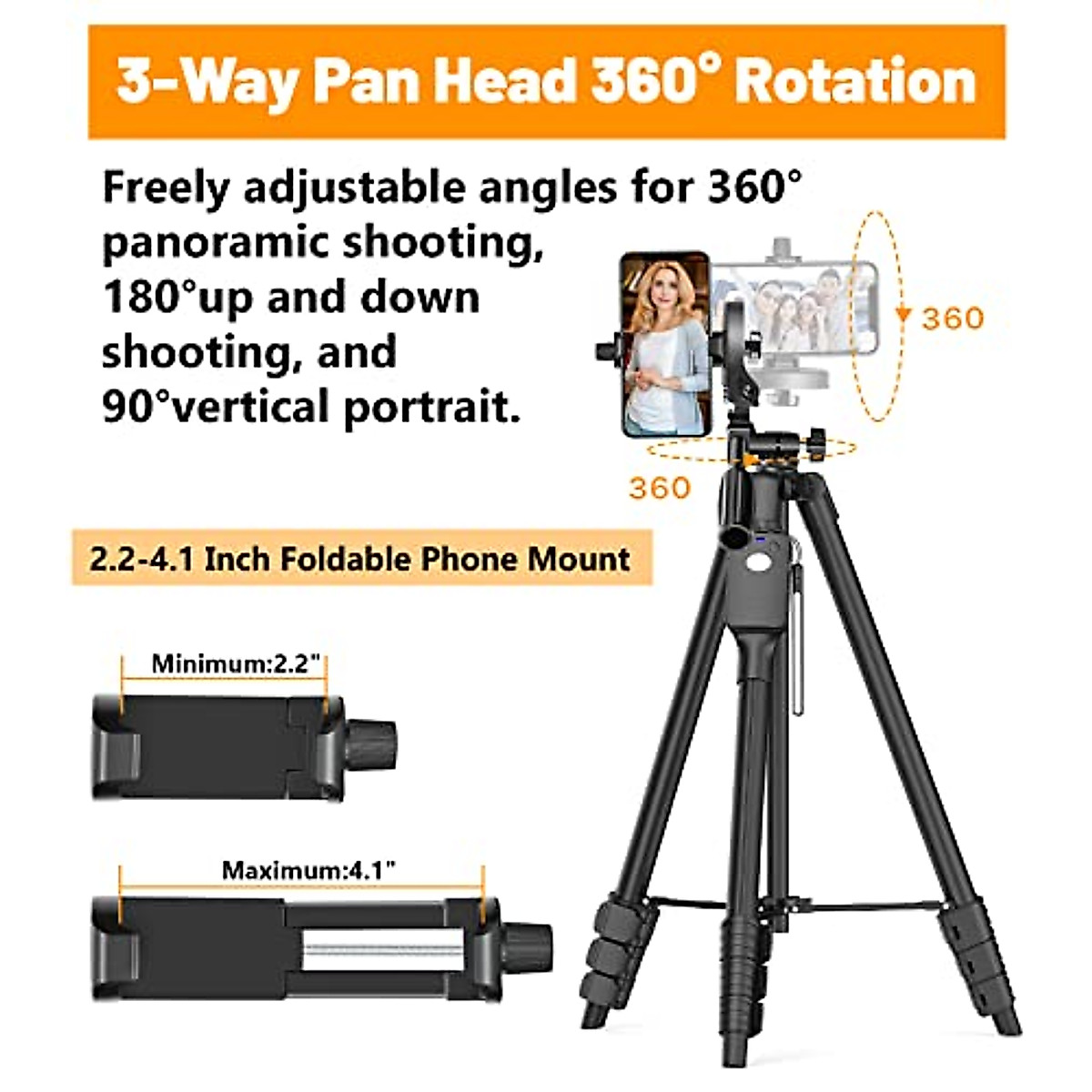 60" Camera Tripod with Travel Bag,Cell Phone Tripod with Remote,Professional Aluminum Portable Tripod Stand with Phone Tripod Mount&1/4”Screw,Compatible with Phone/Camera/Projector/DSLR/SLR
