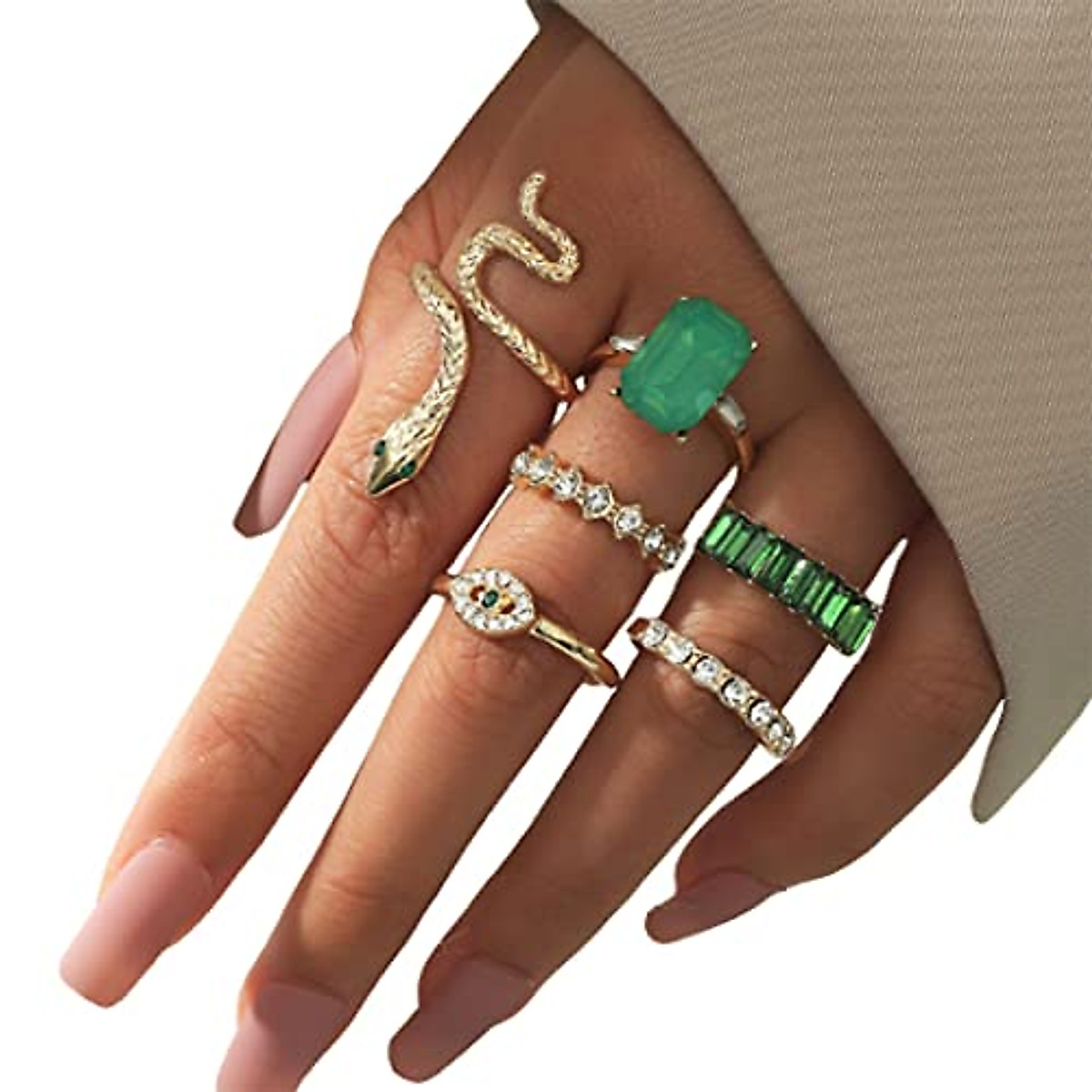 MUYYANSHOP Boho Rhinestone Knuckle Rings Gold Snake Finger Rings Set Stackable Midi Rings for Women and Girls