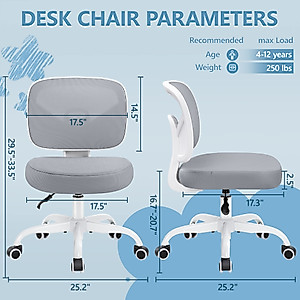 Primy Kids Desk Chair, Pink Study Chair for Boys Girls with Height Adjustable, Swivel Mesh Task Student Chairs for 4-12, Growing Teen Office Chair for Home/School/Office(Gray)