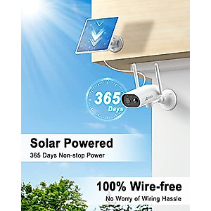 ANRAN Security Cameras Wireless Outdoor with PR 180°, 2K Solar Security Camera Outdoor with Solar Panel, PIR Human Detection, 2-Way Talk, Night Vision, IP65 Waterproof, Compatible with Alexa, S2 White