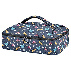 Kcldeci Insulated Thermal Food Carrier Insulated Casserole Carrier for Hot or Cold Food,Butterfly on Navy Insulated Tote Bag for Potluck Cookouts Parties Picnic,Lasagna Lugger
