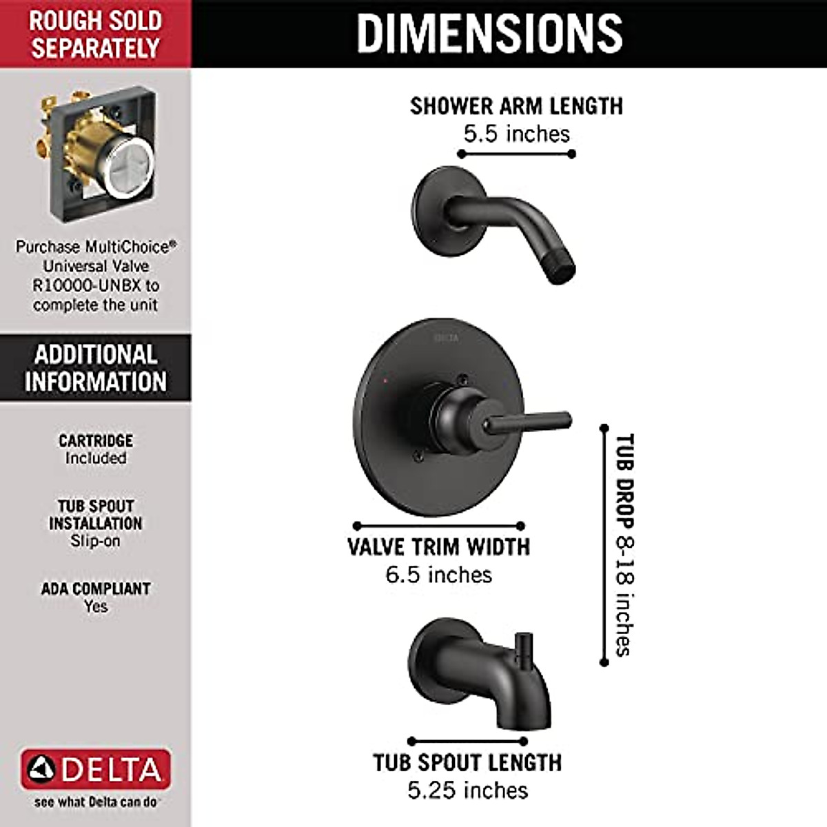 Delta Faucet Trinsic 14 Series Single-Handle Delta Shower Trim Kit, Matte Black Shower Fixture, Matte Black T14459-BLLHD (Shower Head & Valve Sold Separately)