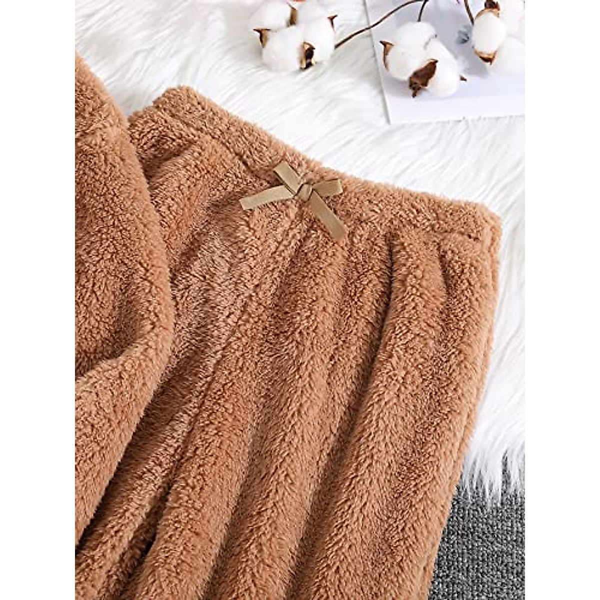 SOLY HUX Girl's Bear Ear Fuzzy Fluffy Drop Shoulder Hoodie Sweatshirt with Sweatpants Two Piece Outfit Pure Brown 10Y