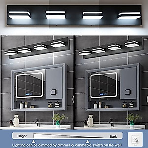 SineRise LED Modern Bathroom Vanity Light Fixtures (4-Light, 30-Inch, Dimmable), Matte Black Modern Acrylic Bathroom Wall Lighting Fixtures Over Mirror (Cool White 6000K)