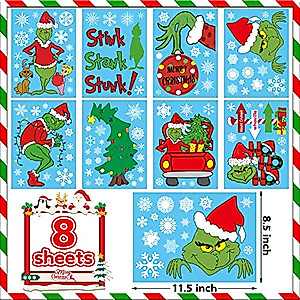 Christmas Window Clings 8 Sheets Christmas Window Stickers Double Sided Christmas Window Decals Decorations for Home School Office Glass Window