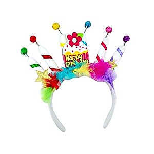 Happy Birthday Cupcake and Candles Headband Rainbow Party Accessory, One Size Fits Most