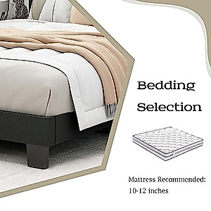 Tuconia Upholstered Platform King Size Bed Frame with Headboard Wooden Slats Support Easy Assembly No Box Spring Needed Black Linen