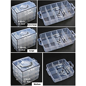 RainbowBaby 3-Tier Stackable Storage Box Organizer, 18 Adjustable Compartments, Small Plastic Craft Case Container Bins for Sewing Accessories, Jewelry Beads Arts and Crafts Beauty Supplies (Pink)