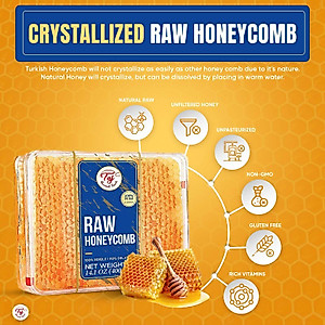 Taj Gourmet All Natural Raw Honeycomb 100% Honey Pure Turkish Raw Honey Comb -100% All Natural Edible Honey Combs Raw Edible - Perfect For Healthy Smoothies Honey With Honeycomb, 200g (7.05oz)