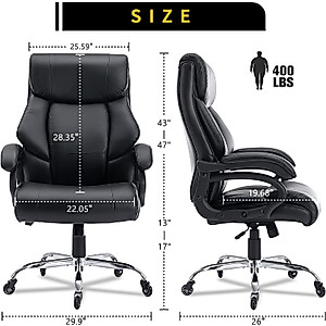 chizzysit Big and Tall Office Chair, Executive Office Chair for Heavy People, Massage Office Desk Chair 400lbs, Leather Office Chair with Heavy Duty Metal Base and Quiet Wheels