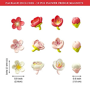12 PCS Colorful Flower Fridge Magnet, Cherry Blossoms Refrigerator Magnets, Flower Magnets Novelty Office Home Kitchen Accessories Whiteboard Magnets