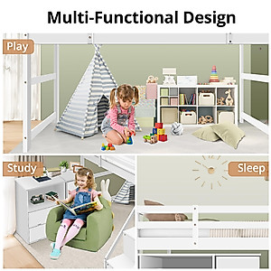 TURRIDU Low Loft Bed with Pullable Storage Staircase and 2 Cabinet, Wooden Stairway Loft Bed with Drawers and Shelves, Twin Size Bed Frame for Girls, Boys, Teens, No Box Spring Needed