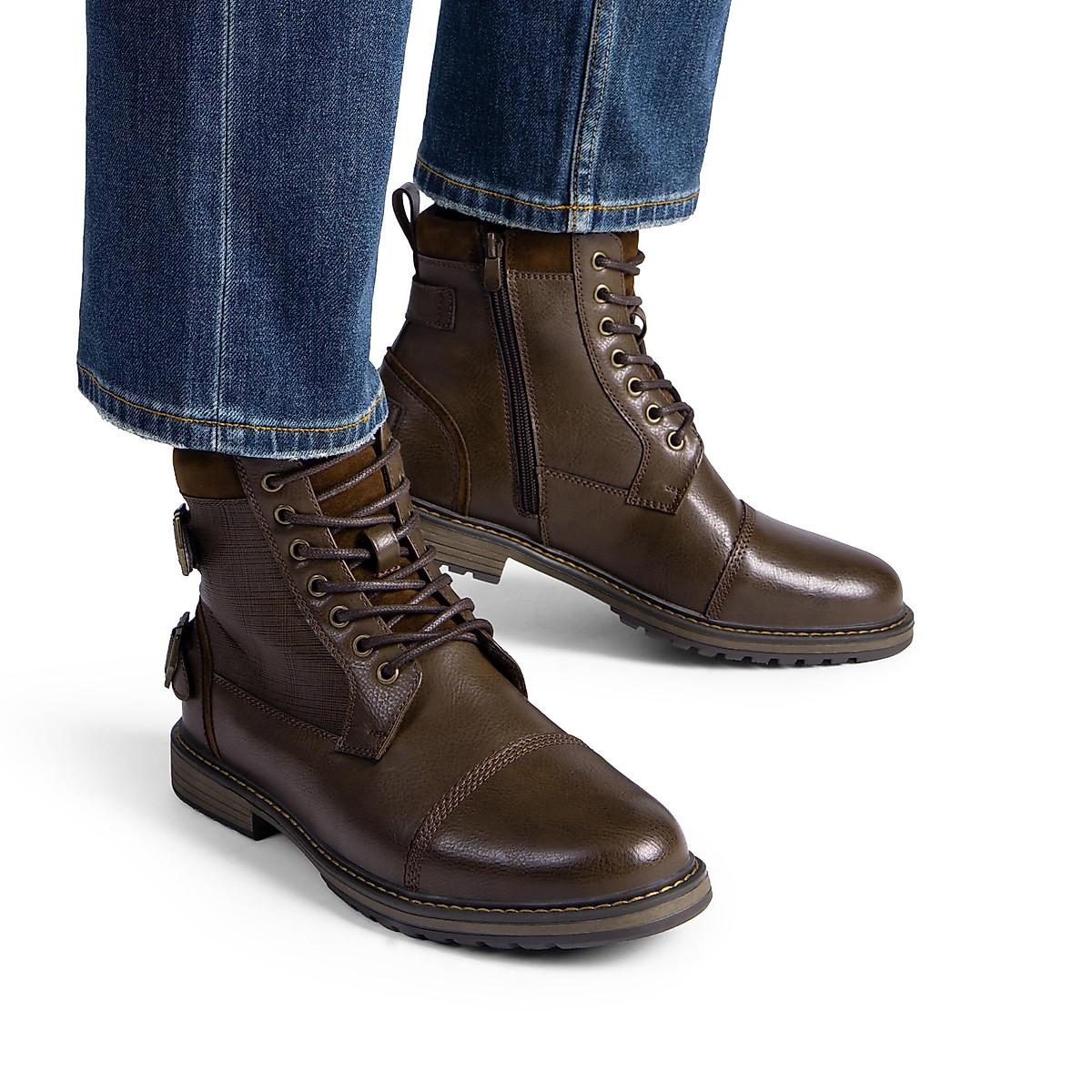 Bruno Marc Men's Motorcycle Boots Oxford Dress Boot,Size 12,Brown,PHILLY_10