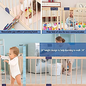 Largest Baby Gate Playpen, Kids Play Fence with Door, Play Area Indoor Kids,Safety Activity Center Playard w/Locking Gate Outdoor,Without Mat（Natural Wood,71”×79”）