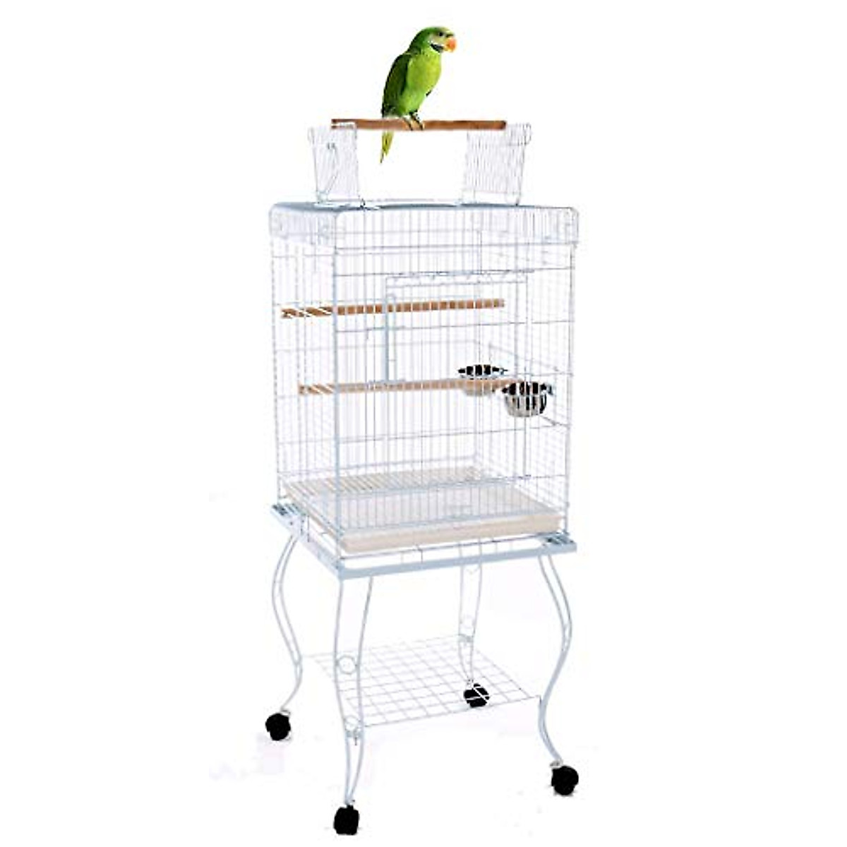 Bird Parrot Cage Cockatiel Amazon African Grey Caique Conure, 20 x 20 x 57 H, White Vein