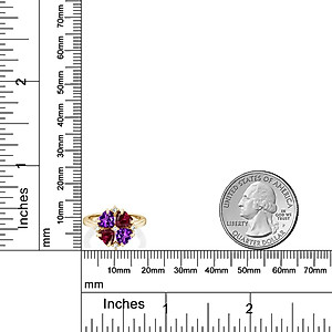 Gem Stone King 18K Yellow Gold Plated Silver Purple Amethyst and Red Created Ruby Ring For Women (2.08 Cttw, Heart Shape 5MM, Gemstone February Birthstone, Size 8)