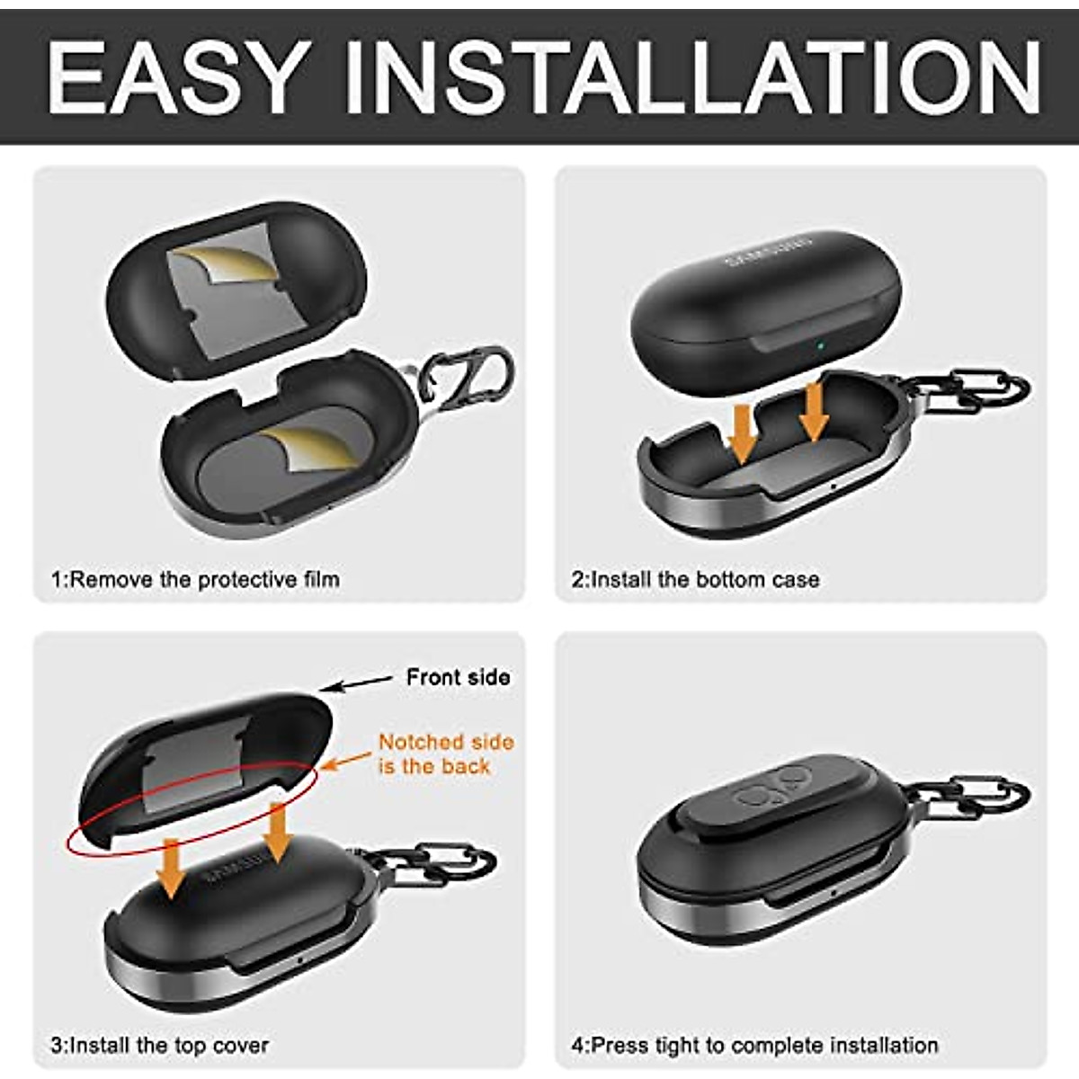 HALLEAST for Galaxy Buds Case Cover, Galaxy Buds+ Plus Carrying Case TPU Full Protective Skin with Keychain for Galaxy Buds Wireless 2019 2020 Earbuds Accessories, Black