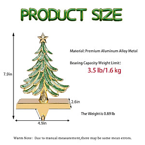 JUSTOTRY Christmas Stocking Holders for Mantle Glitter Green Xmas Tree Gold Stocking Holder for Fireplace Home Decor Holiday Gifts Christmas Decorations Supplies Non-Skid Durable and Sturdy