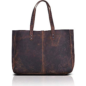 KomalC Leather Shoulder Bag Tote for Women Purse Satchel Travel Bag shopping Carry Messenger Multipurpose Handbag (18.5 INCH, Buffalo Distressed Tan)