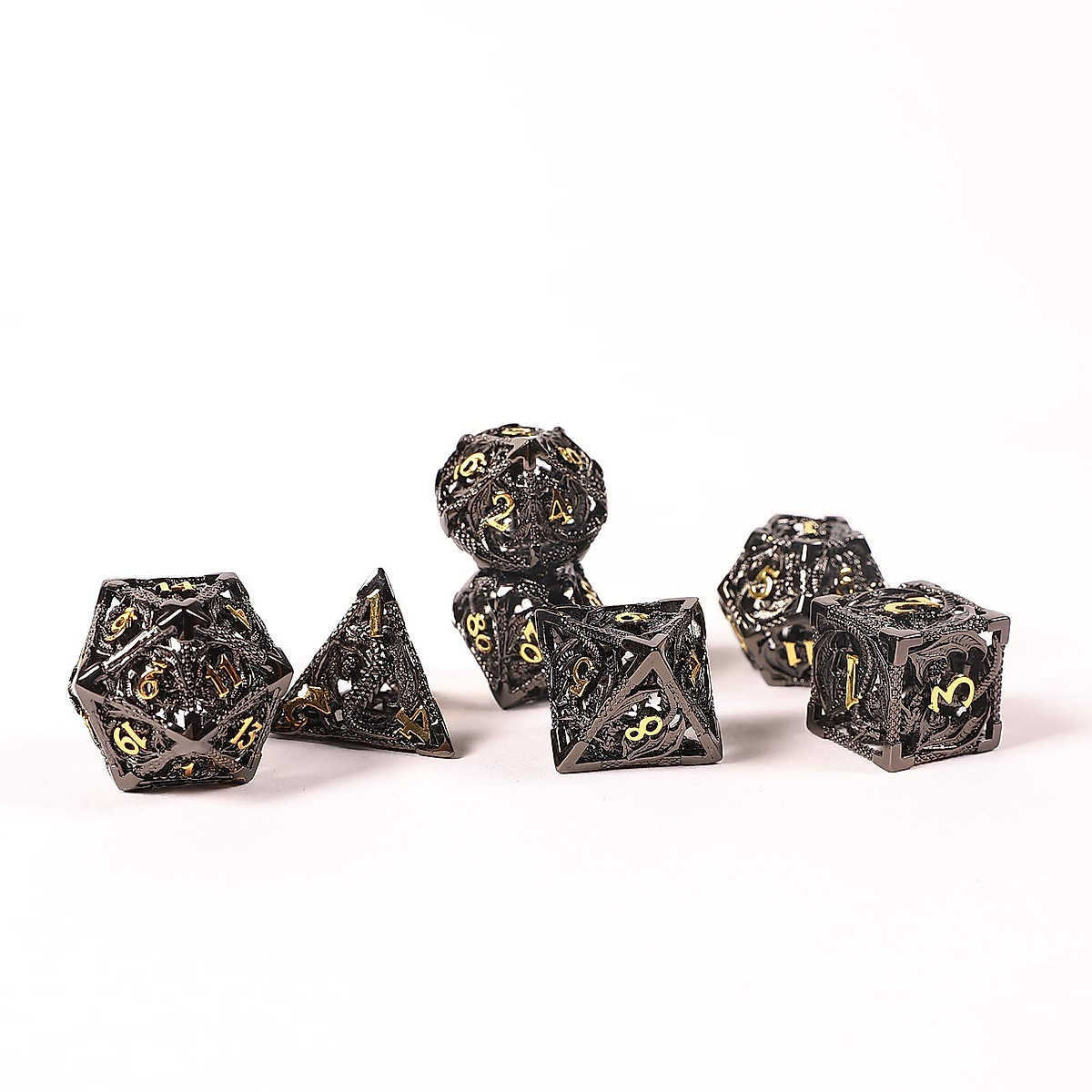 AncientDeer DND Dice Set 7 Pieces D&D Pure Copper Hollow Polyhedral DND Dice W/Gift Box & Dice Bag for DND Game RPG Explorers Savage World and Table Games DND Dungeons and Dragons Role Playing Games