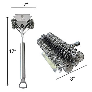 GrillPals Grill Brush & Scraper - Featured On ABC Morning News - BBQ Brush for Grill Cleaning - Stainless Steel Brush and Handle w/ Extra Wide Grill Scraper - Bottle Opener Included