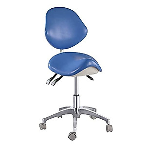 DOC.ROYAL Dental Saddle Chair Doctor's Stool PU Leather Medical Mobile Chair Two-Way Adjustment (Blue)