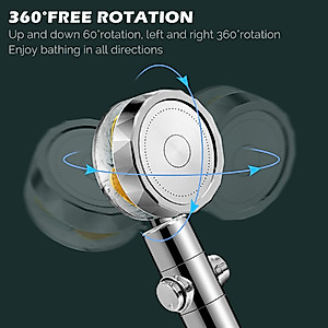 High Pressure Shower Head with Handheld Spray for Low Water Pressure, Hydro Jet Shower Head with Filtered and on off Switch, 360° Rotating Vortex Shower Head, Propeller Turbo Fan hand-held Shower Head