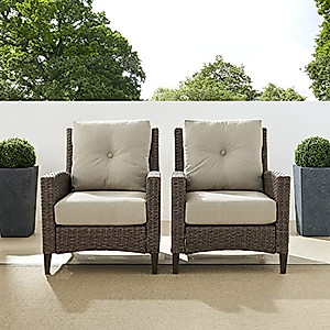 Crosley Furniture KO70210LB-OL Rockport Outdoor Wicker High Back Arm Chair, Set of 2, Light Brown