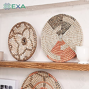 EXA Set of 6 Seagrass Wall Basket Cosmos Decor - Boho Farmhouse Rustic Room Style - for Thanksgiving Christmas Hanging Wall Art, Gift Idea, Table Settings - Handmade, Round, Natural Wicker