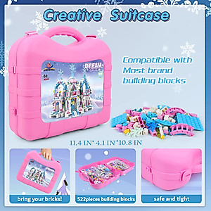 Friends Frozen Castle Building Kit Princess Magical Ice Palace Creative Toy Set for Girls 6-12, Best Learning and Roleplay STEM Construction Toy Gifts with Storage Box for Kids (522 Pieces)