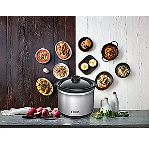 Qvin 0.65-qt Mini Round Slow Cooker 1pc + 10pcs Disposable Liners, Fondue Melting Pot Warmer with Dishwasher-safe Stoneware Crock, Glass Lid, Stainless Steel housing, BPA Free