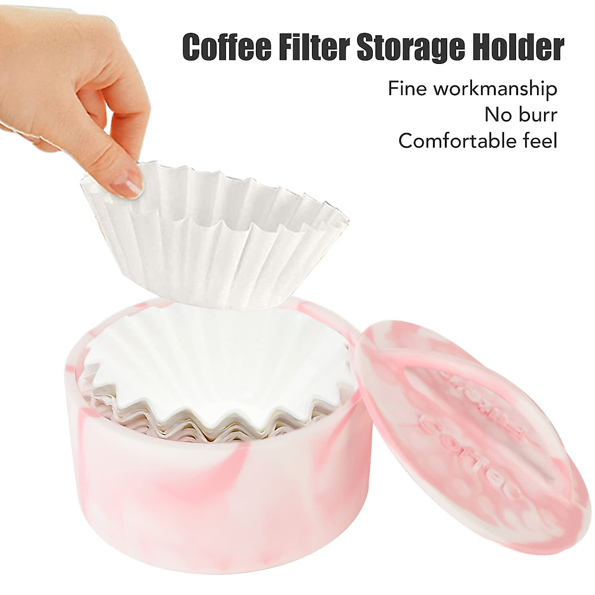 Coffee Filter Holder Storage, Container Coffee Filter Dispenser with Lid Coffee Filter Basket Coffee Bar Accessories Organizer for Home(Pink)