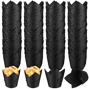 400 Pieces Tulip Cupcake Liner Baking Cups Greaseproof Muffin Liners Cupcake Wrappers Cupcake Holders for Christmas Thanksgiving Wedding Baby Shower Holiday Birthday Party Kitchen Supplies (Black)