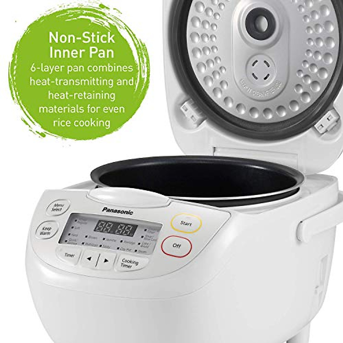 Panasonic 5 Cup (Uncooked) Rice Cooker with Pre-Programmed Cooking Options for Brown Rice, White Rice, and Porridge or Soup - 1.0 Liter - SR-CN108 (White)